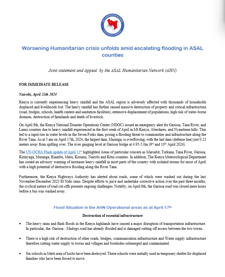 Joint Statement and Appeal – ASAL Humanitarian Network Calls for Urgent ...